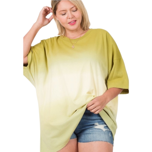 Zenana Outfitters | Tops | New Zenana Plus Size Olive Mustard Dip Dye ...